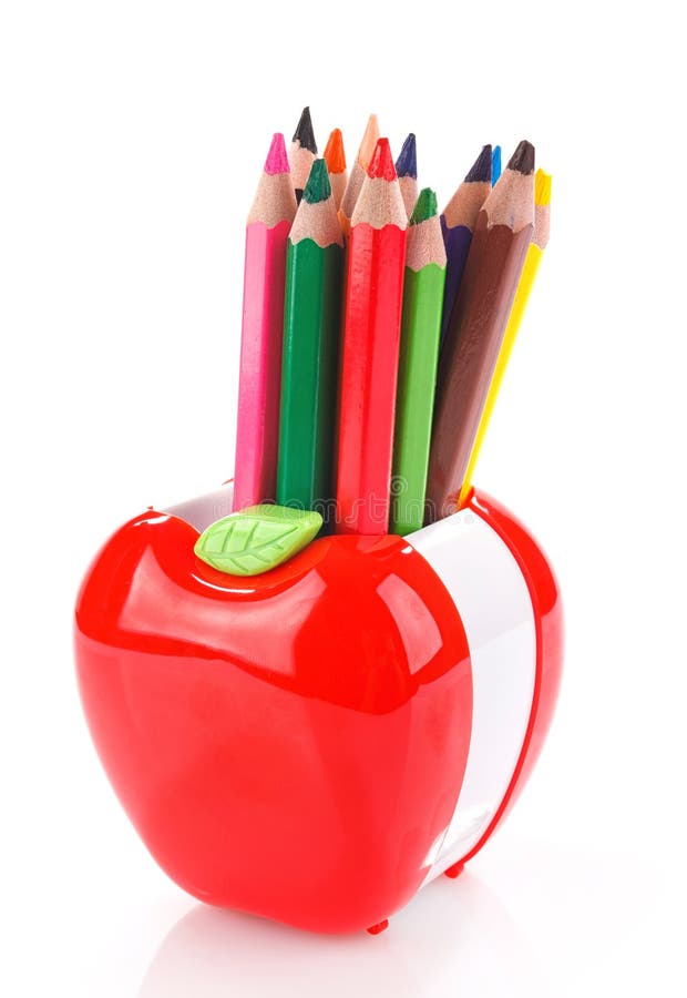 Colorful Pencils in Apple Shaped Stand Stock Photo - Image of objects ...