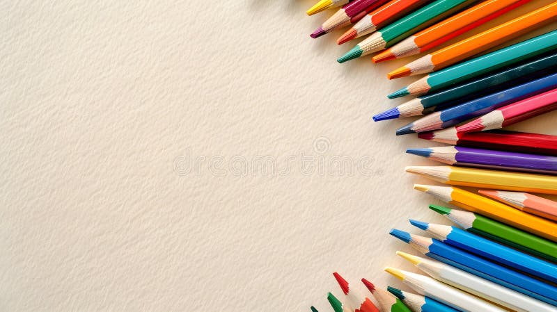 Colorful Pencils Arranged in Corner on Blank Canvas Background Stock ...