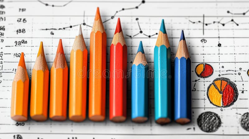 Colorful Pencils Arranged on a Data Chart Background for Analysis Stock ...