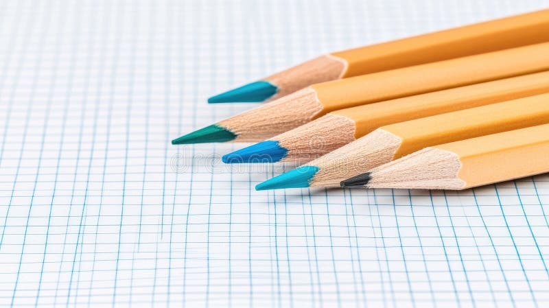Colorful Pencils are Arranged in a Row beside a Sheet Filled with Grid ...