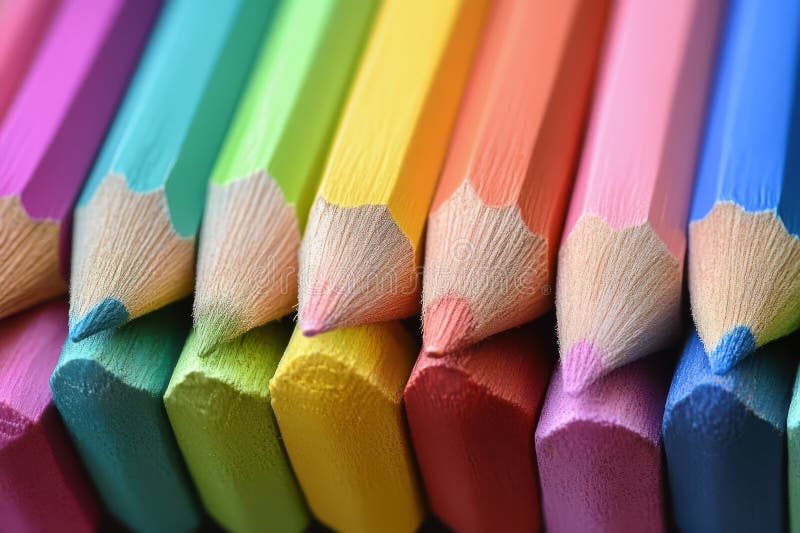 Colorful Pencils Arranged in a Vibrant Gradient on a Flat Surface Stock ...