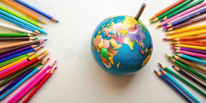 Colorful Pencils and a Globe Representing Global Education. Generative ...