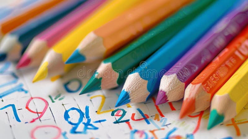 Colorful Pencils on Graffiti Style Numerology Artwork Stock Photo ...