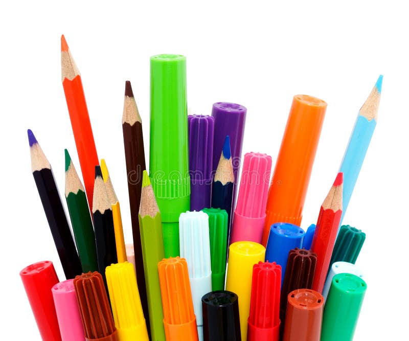 Colorful Pencils and Markers Stock Photo - Image of yellow, black: 20288278