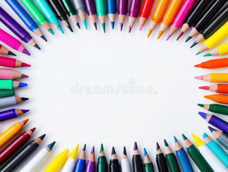 Colorful Pencils and Markers Frame a Blank Canvas - a Visual ...