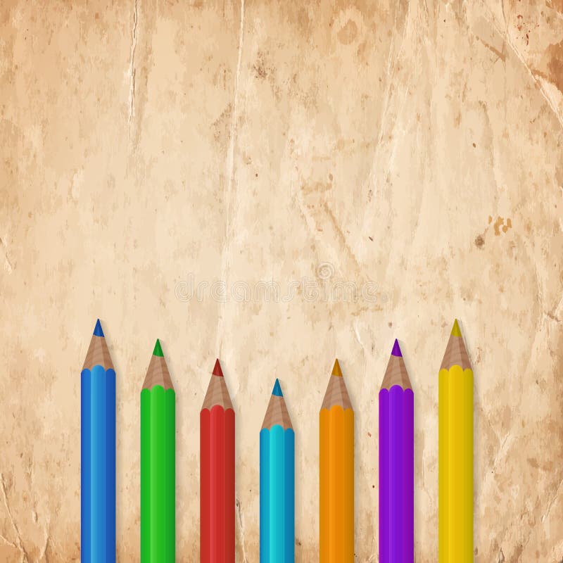 Colorful Pencils on the Old Paper Background Stock Illustration ...