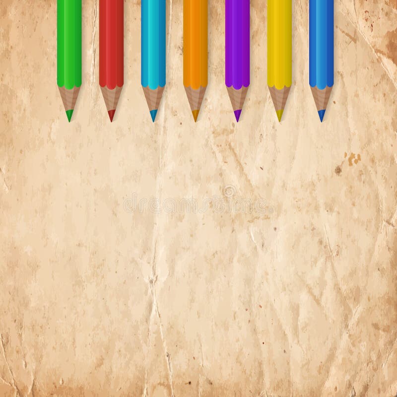 Colorful Pencils on the Old Paper Background Stock Illustration ...