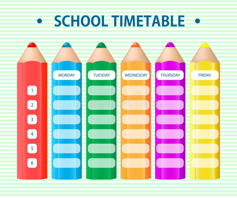 School Timetable. Colorful Weekly Planner Stock Vector - Illustration ...
