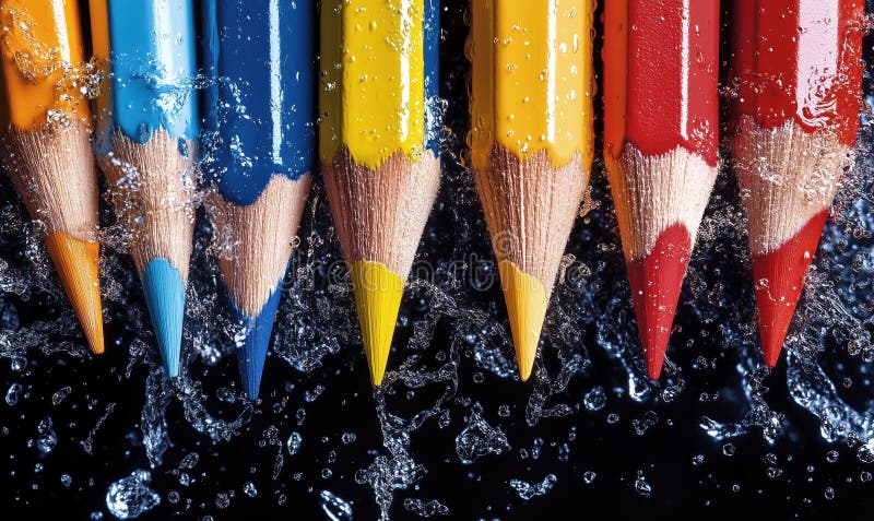 Colorful Pencils Splashing in Water Creating Vibrant Artistic Effect ...