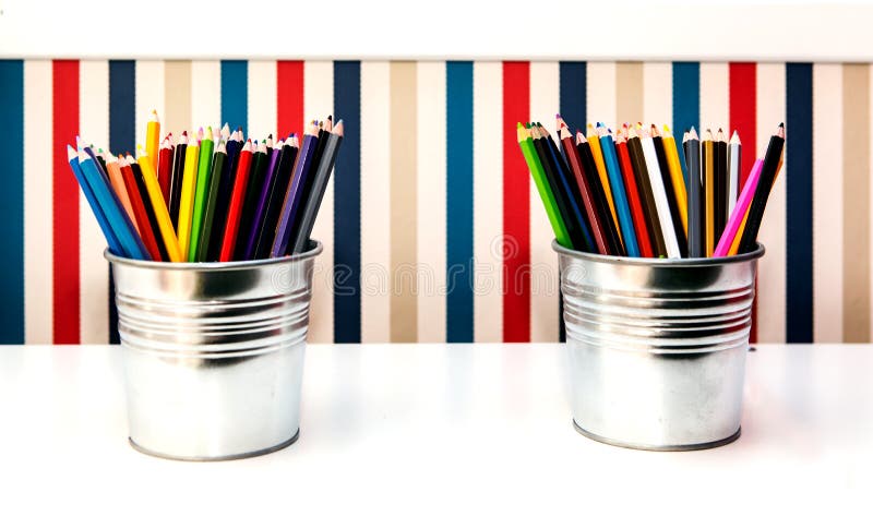 Colorful Pencils Two Pails Background Stock Photos - Free & Royalty ...