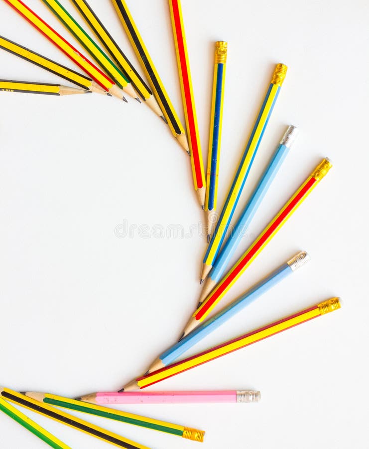 Colorful Pencils on the White Paper, View from Above Stock Photo ...