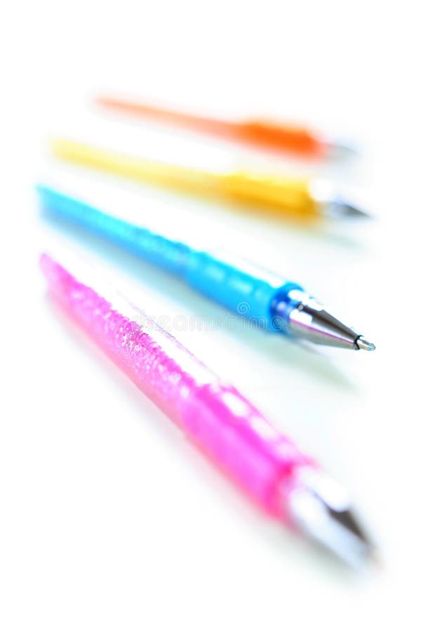 Set of Colored Pens on Table Stock Photo - Image of shiny, black: 15176720