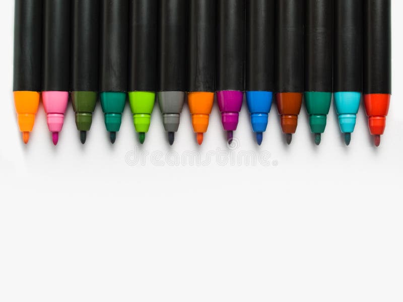 Colorful pens line stock image. Image of paint, desk, stationery - 4873007