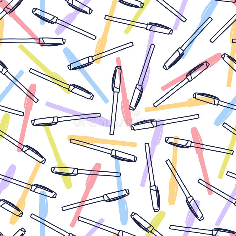 Colorful Pens Pattern in Cartoon Style. Seamless Texture with Pens ...
