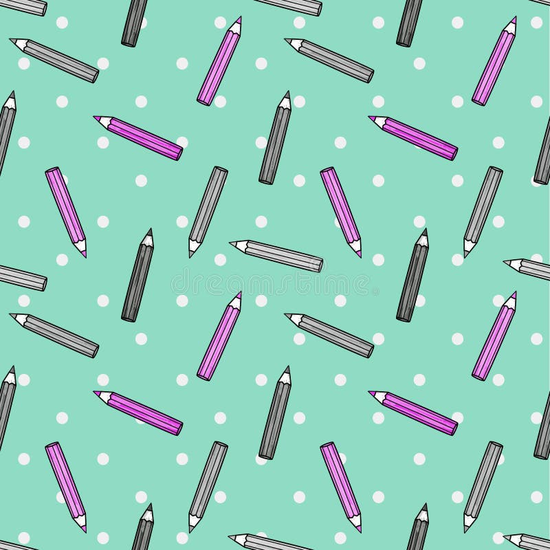 Colorful Pens Pattern on Polka Dot Background Stock Vector ...
