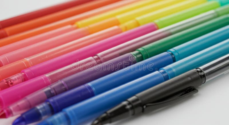 Colorful Pens in a Row on White Background Stock Illustration ...