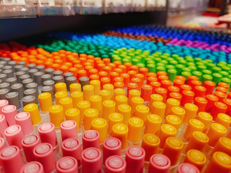 Colorful Pens Viewed from Above, Showing Their Sizes. Stock Photo ...