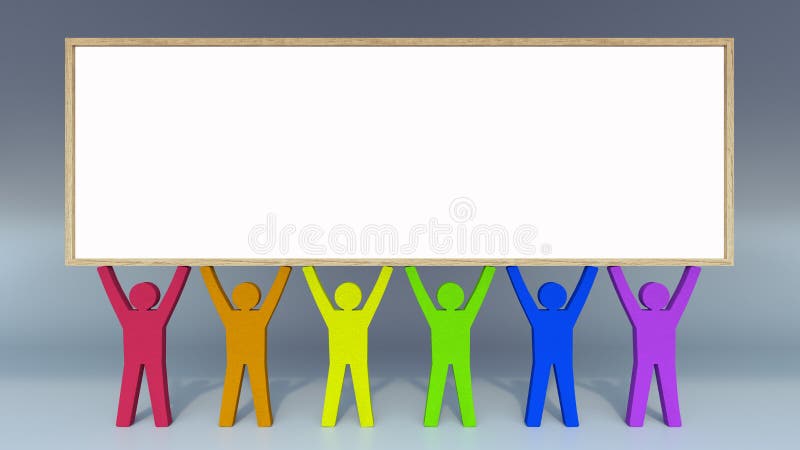Colorful People Silhouettes Hold a Big White Sign Stock Illustration ...