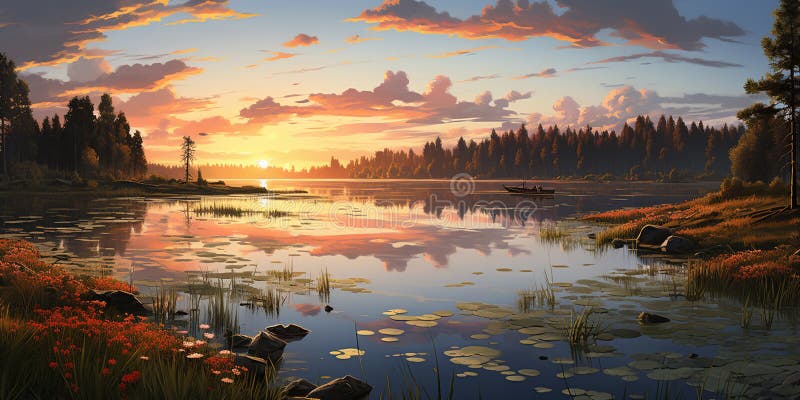 Colorful Perfect Panoramic Natural Landscape Stock Illustration ...