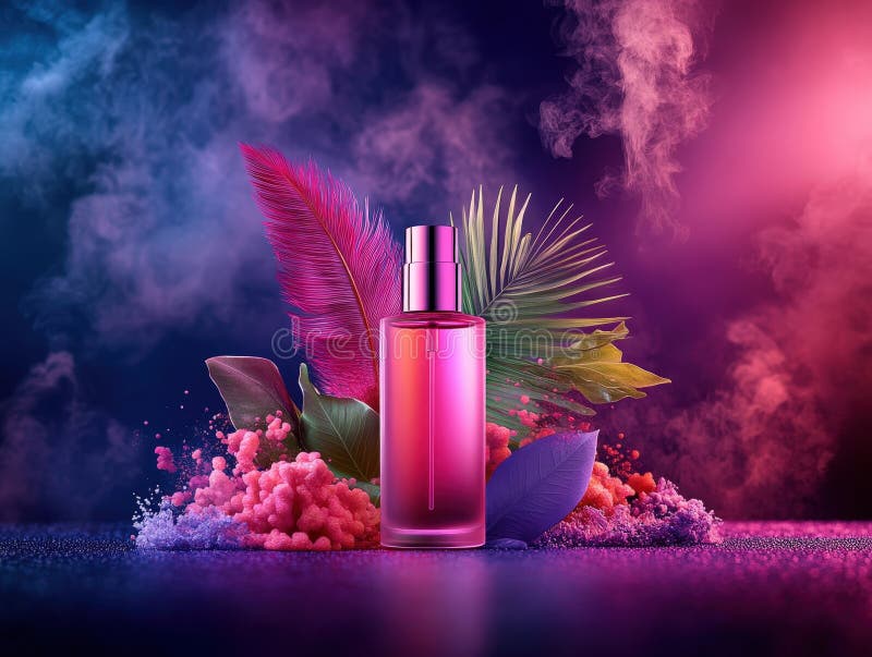 Colorful Perfume Bottle with Tropical Elements Stock Photo - Image of ...