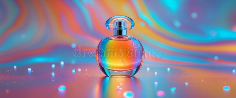 Colorful Perfume Bottle on Vibrant Abstract Background with Sparkles ...