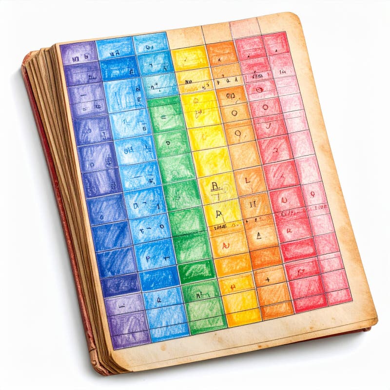 Colorful Periodic Table Drawing on Stacked Paper Stock Illustration ...
