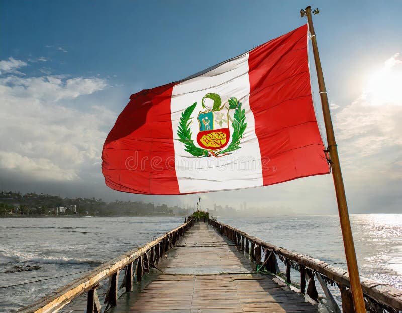 Colorful Peru Flag Waving in the Wind. Stock Illustration ...
