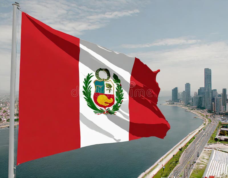 Colorful Peru Flag Waving in the Wind. Stock Illustration ...