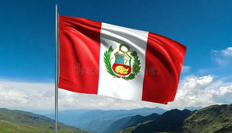 Colorful Peru Flag Waving in the Wind. Stock Illustration ...