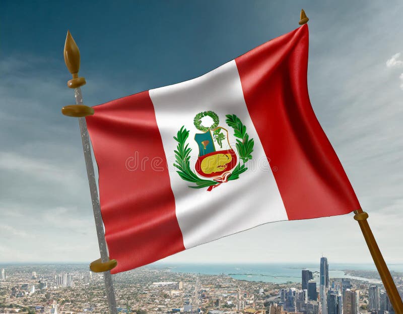 Colorful Peru Flag Waving in the Wind. Stock Illustration ...