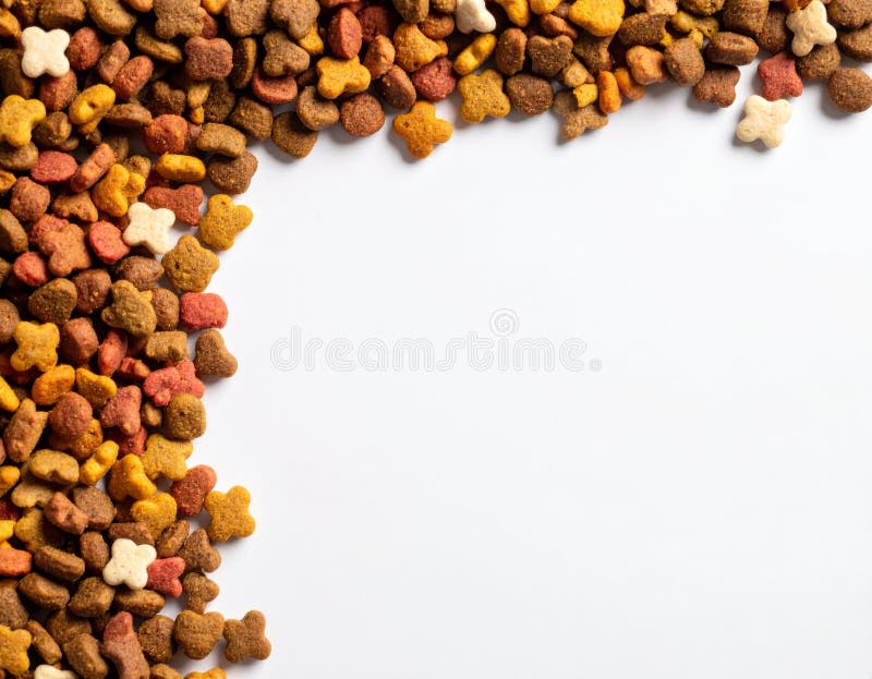 Colorful Pet Food Kibble Frame on White Background Stock Illustration ...