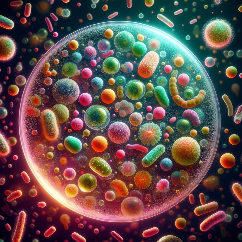 Colorful Petri Dish Microscopic Life Forms Illustration Stock Photo ...