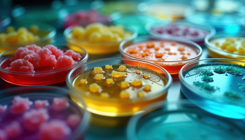 Colorful Petri Dishes Showcase Bacterial Cultures Under Lab Light ...