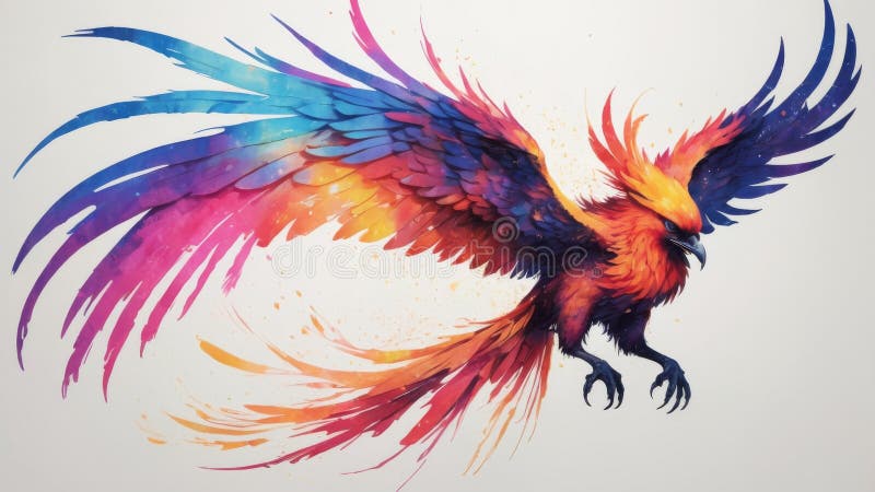 Colorful Phoenix with Spread Wings Stock Illustration - Illustration of ...