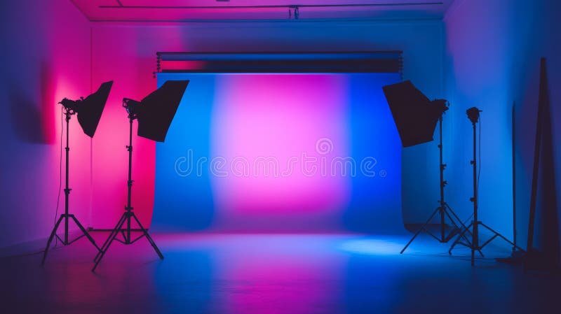Colorful Photography Studio with Vibrant Lighting Stock Image - Image ...