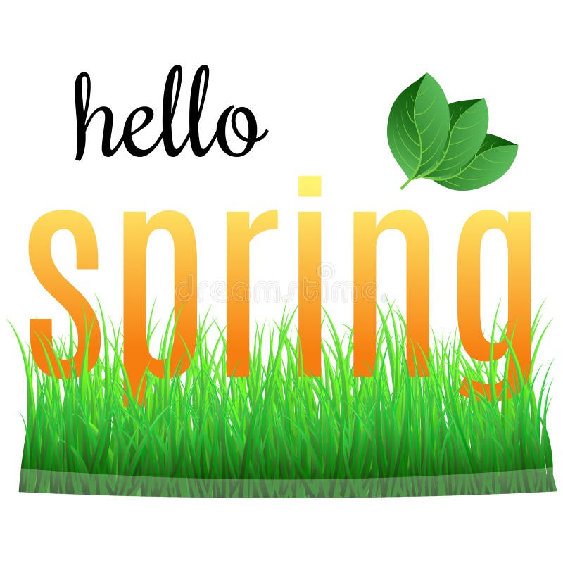Colorful Phrase Hello Spring with Green Leaves Stock Vector ...