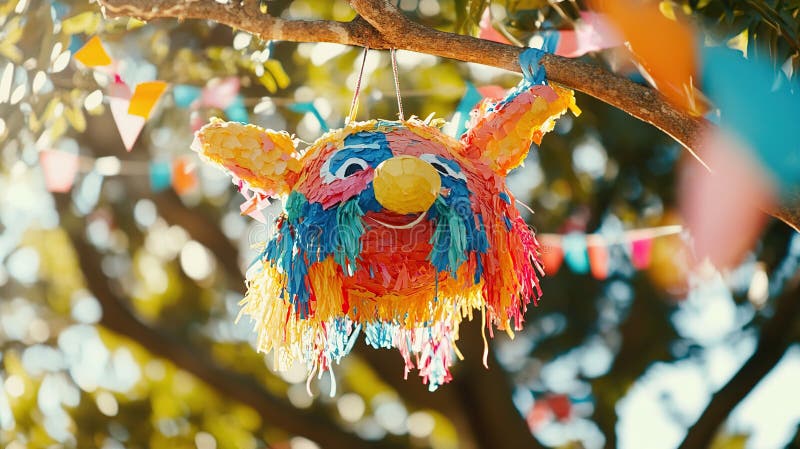 Colorful Pi?ata Hanging from Tree Branch at Party Stock Image - Image ...