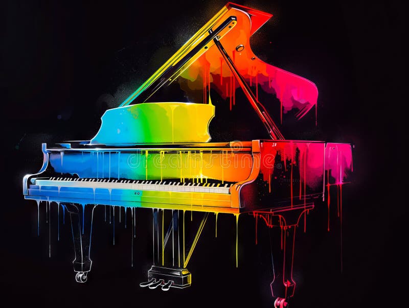 A Colorful Piano with Dripping Paint on it Stock Image - Image of music ...