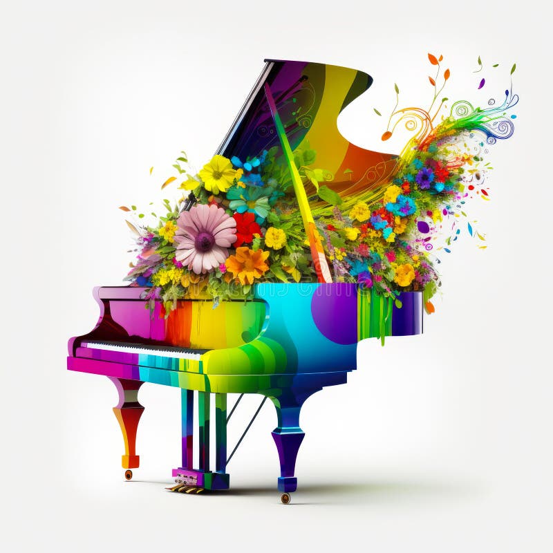 Colorful Piano with Flowers on it. Generative AI Stock Illustration ...