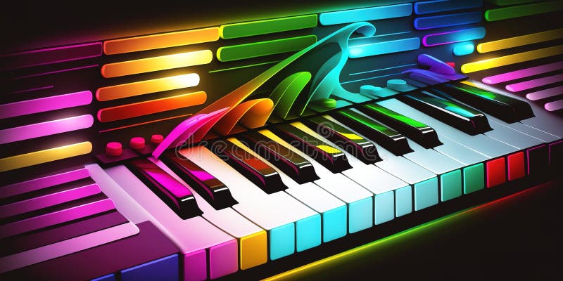 Colorful Piano Keyboard, 3D Effect, Close Up. Stock Illustration ...
