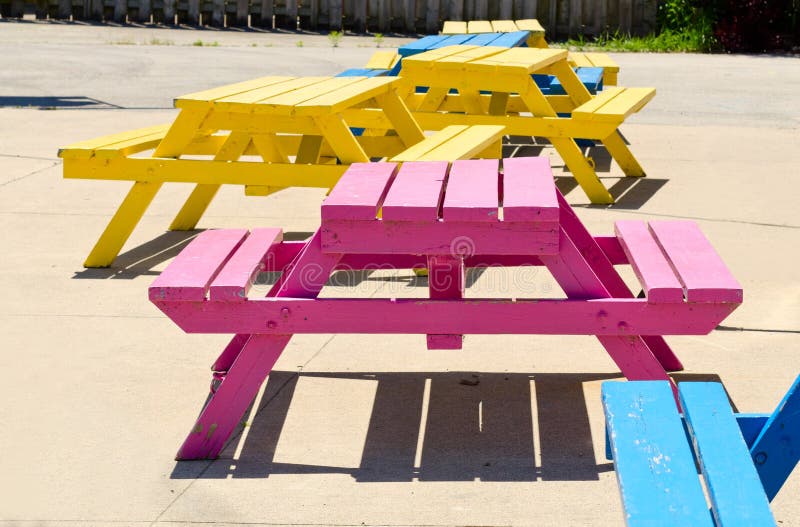 Colorful picnic tables stock photo. Image of colors, picnic - 31278778