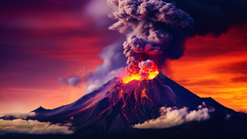 Colorful Picture: Eruption of a Volcano with Clouds of Smoke Stock ...