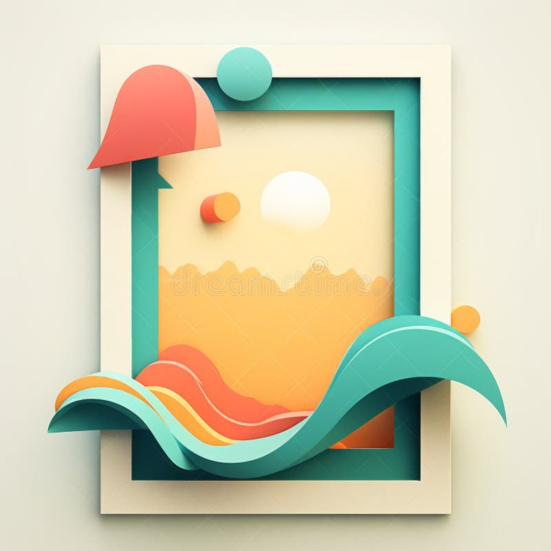 A Colorful Picture Frame with Waves and a Sun in the Sky Stock ...