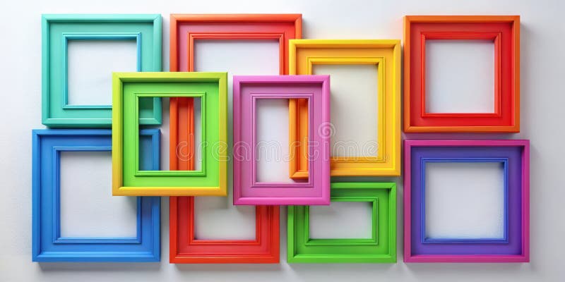 Colorful Picture Frames Arranged in an Overlapping Pattern on a Light ...