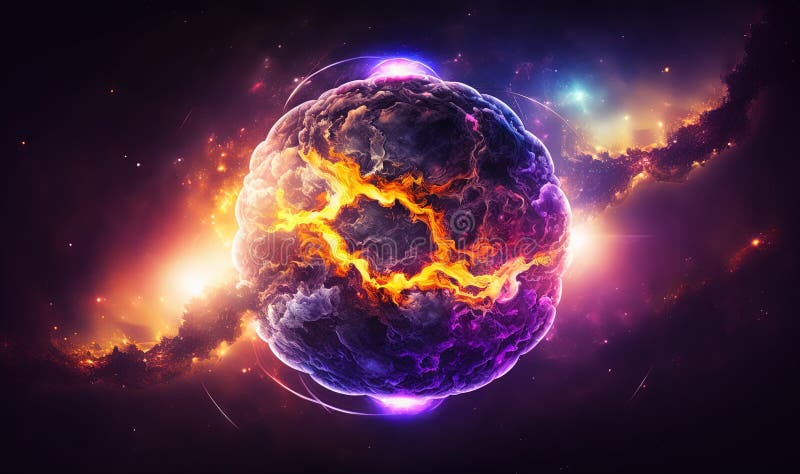 A Colorful Picture of a Planet with a Lot of Fire and Smoke Stock ...