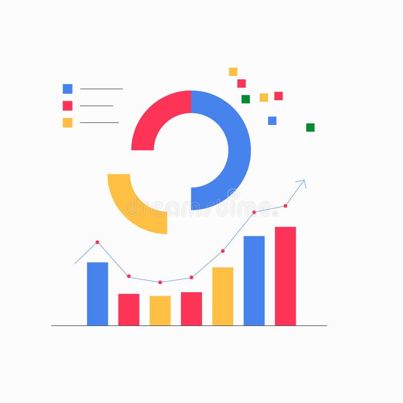 Colorful Pie Chart and Bar Graphs in Flat Vector Illustration ...