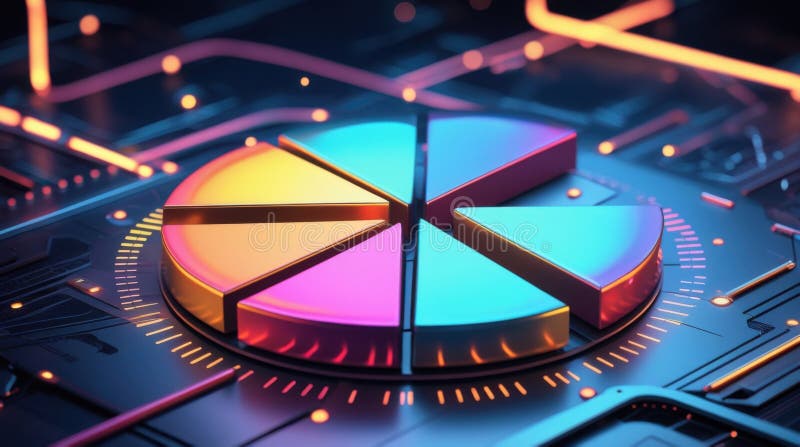 Colorful Pie Chart on Circuit Board with Glowing Lines and Dots Stock ...