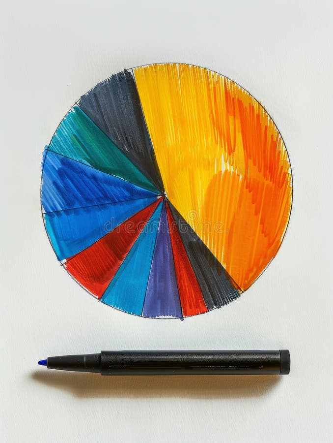 Colorful Pie Chart Drawn with a Marker on White Paper. Stock Image ...