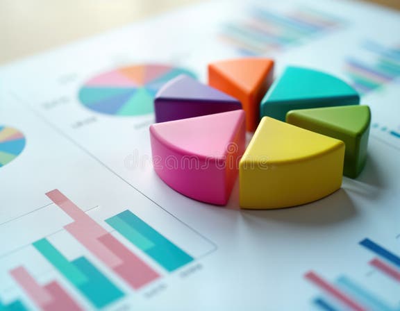 Colorful Pie Chart on Financial Report. Data Visuals Display Different ...