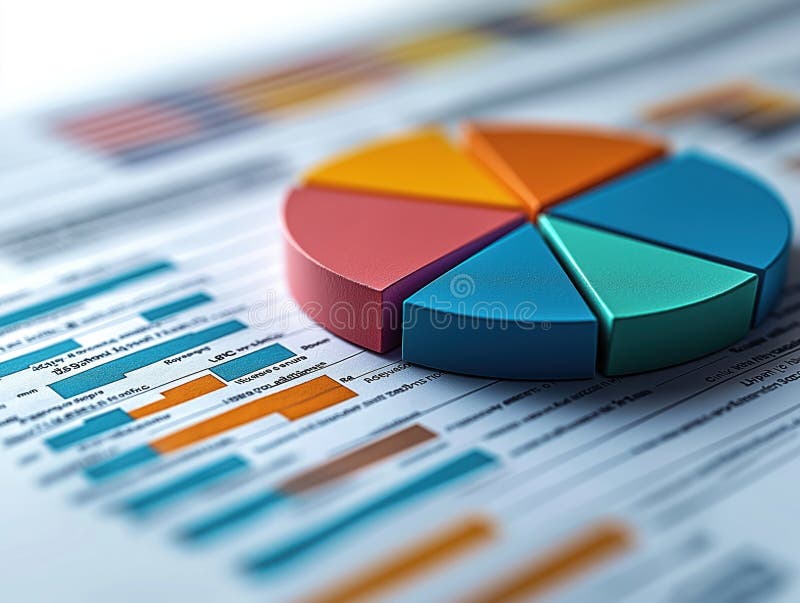 Colorful Pie Chart on Financial Report. Data Visuals Display Financial ...